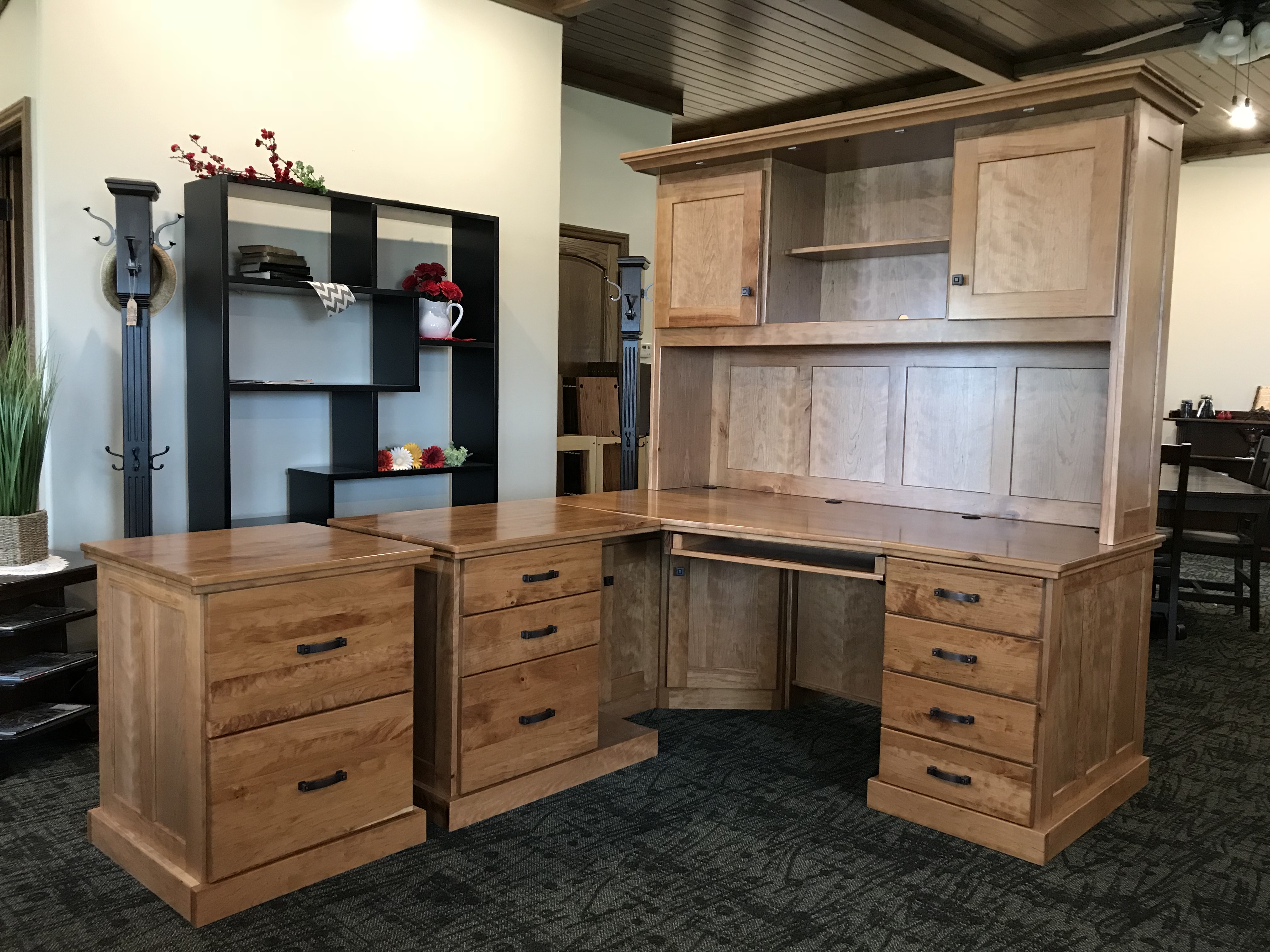 L-Shape Wild Cherry Desk with Upper – Wheatstate Wood Design